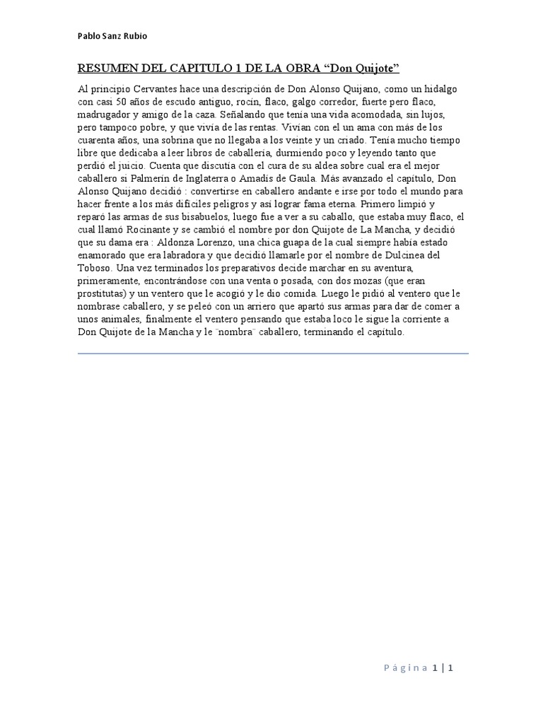 Resumen del Capítulo 1 de Don Quijote | PDF | Clásicos