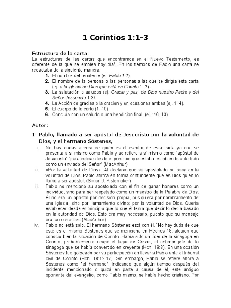 1 Corintios 1.1-3 PDF | PDF | Pablo el apóstol | Primera epístola a los corintios
