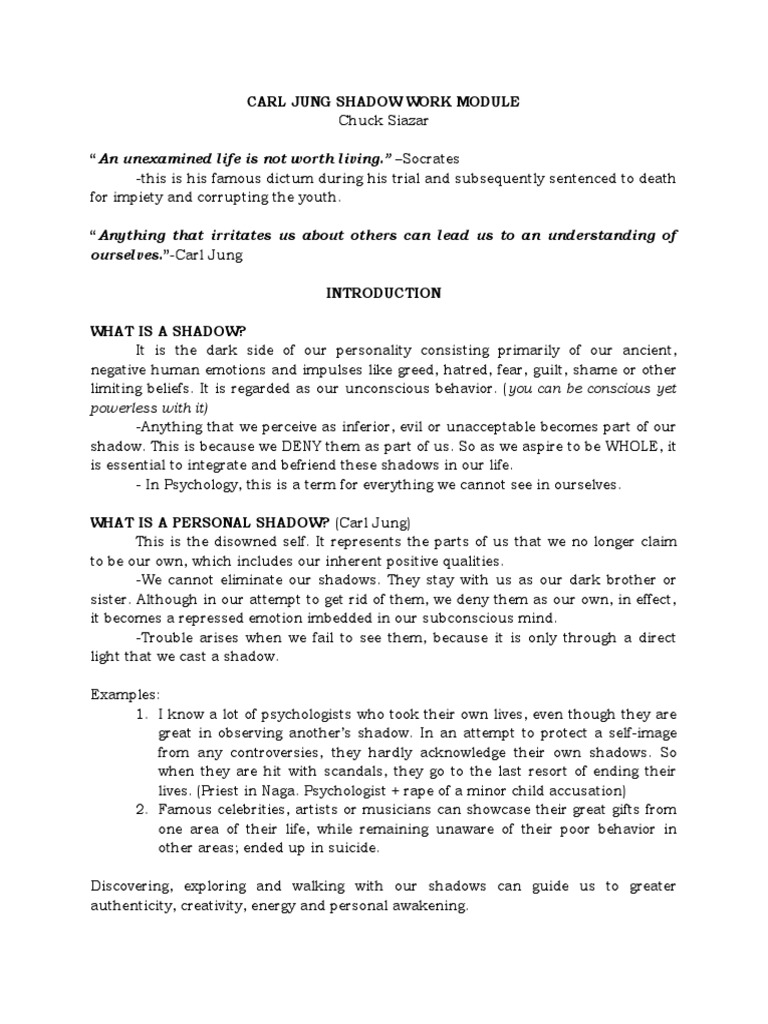Carl Jung Shadow Work Module | PDF | Shadow (Psychology) | Unconscious Mind