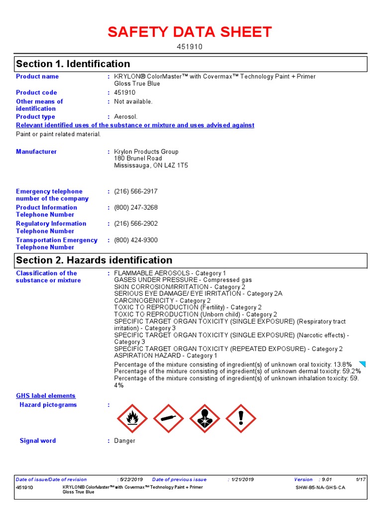 Safety Data Sheet: Section 1. Identification | PDF | Toxicity | Safety