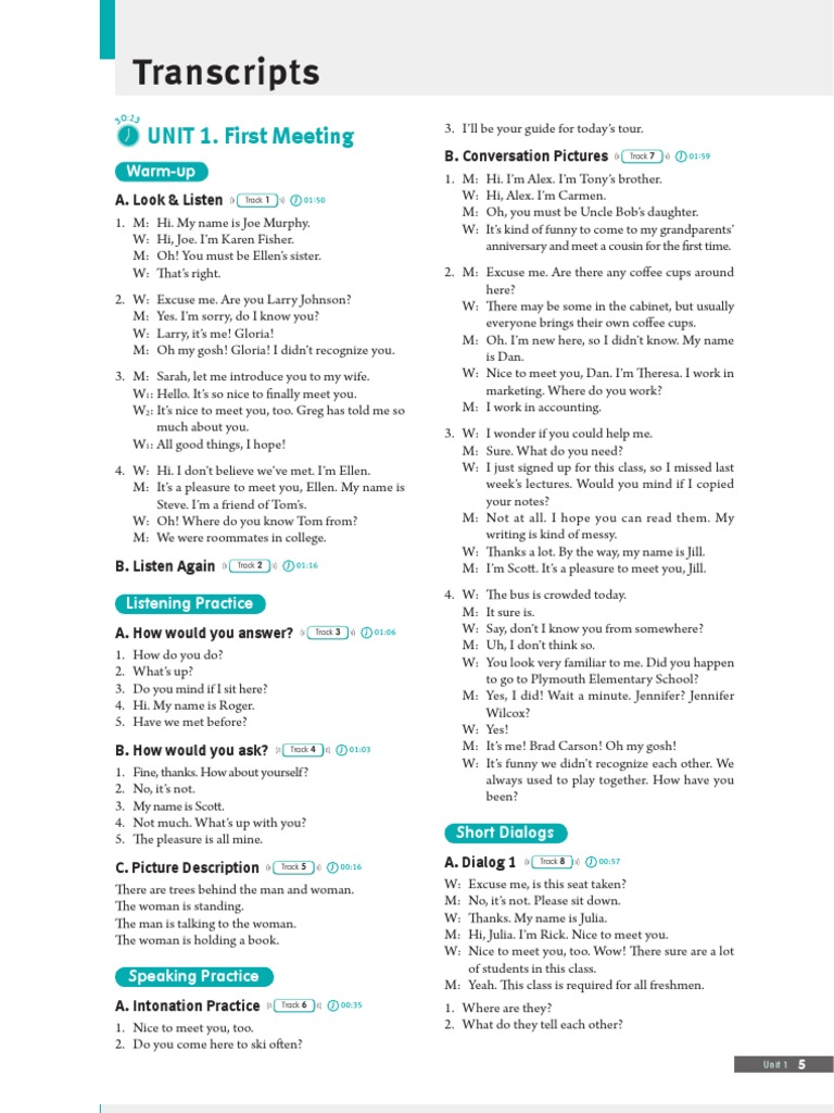 Developing Listening Skills 1 - 2nd - Transcripts | PDF