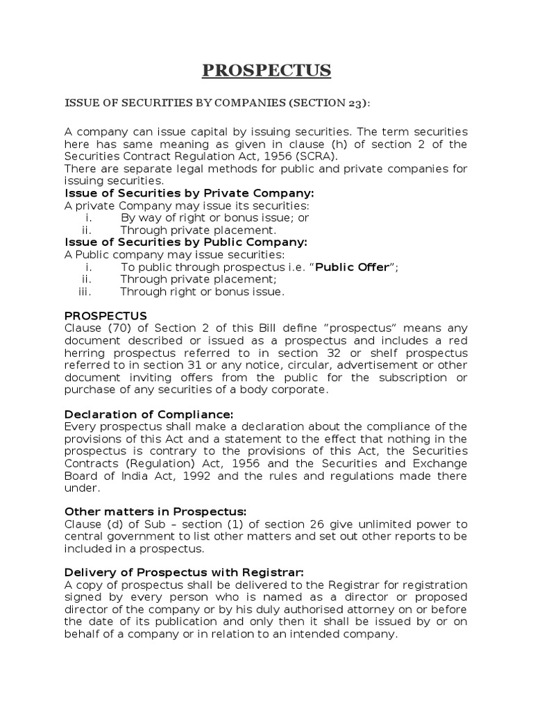 Prospectus: Issue of Securities by Companies (Section 23) | PDF ...