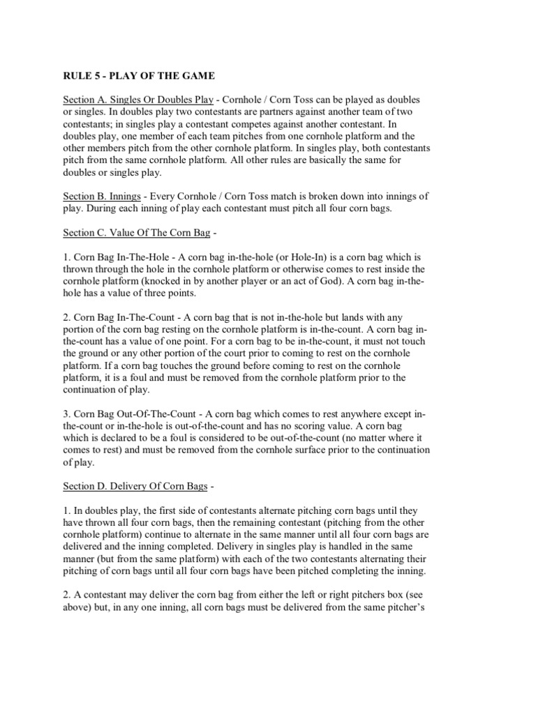 Cornhole Rules | PDF | Pitcher | Sports Rules And Regulations