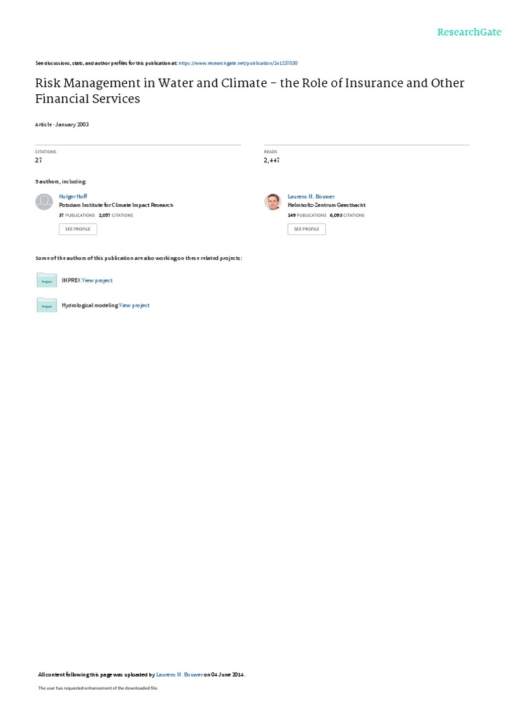 ROL Risk Management in Water and Climate - The Role of PDF | PDF ...