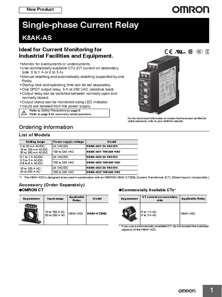 Omron Single Phase Current Relay | PDF | Power Supply | Relay