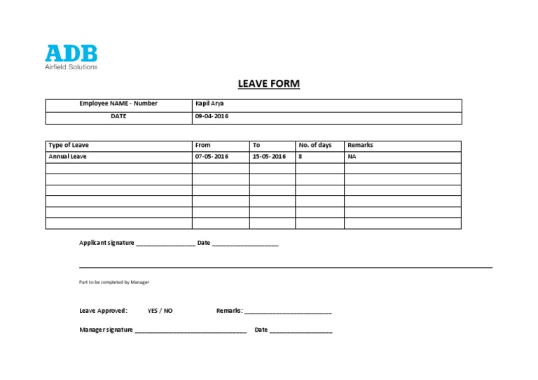 Leave Form: Employee NAME - Number Date | PDF
