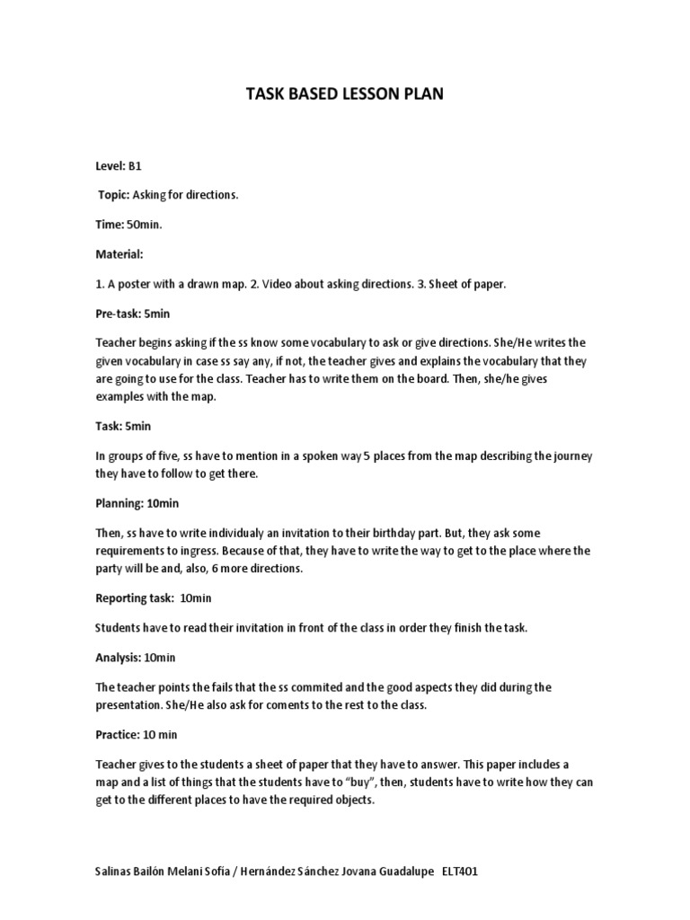 Task Based Lesson Plan