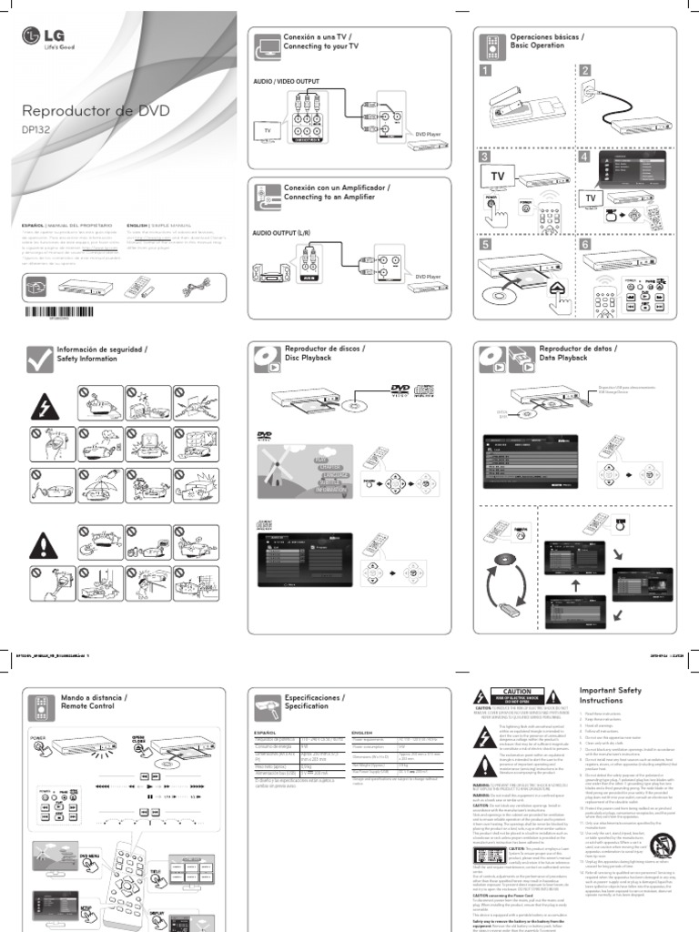 DVD LG Model DP132-Quick Start PDF | PDF | Alternating Current ...