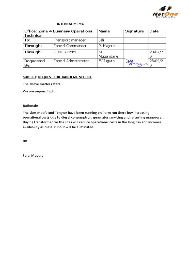 Internal Memo - Mbafa and Tengwe Transformer Request - 127042020 | PDF