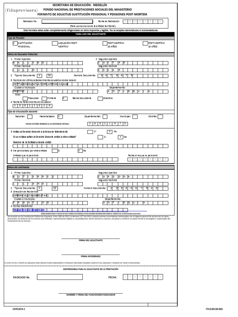 Solicitud Sustitucion Pensional y Pensionespost-Mortem | PDF | Pensión | Instituciones sociales