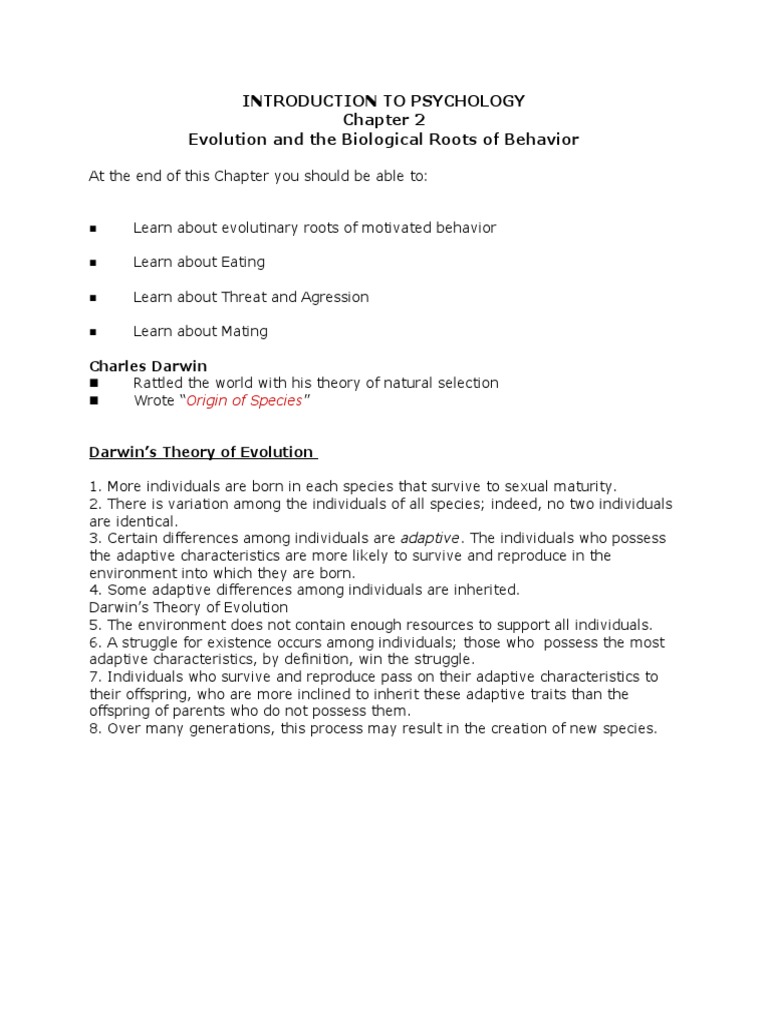 Introduction To Psychology Evolution and The Biological Roots of ...