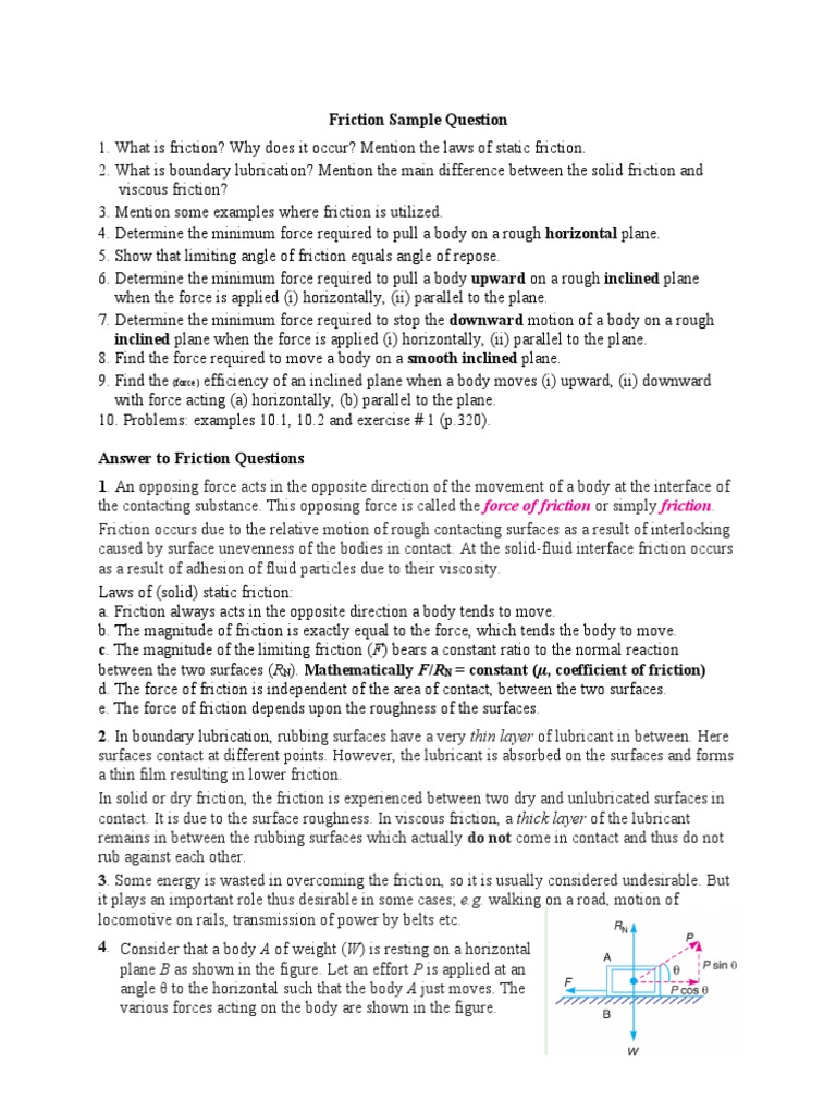 Friction Sample Question Answers | PDF | Friction | Force