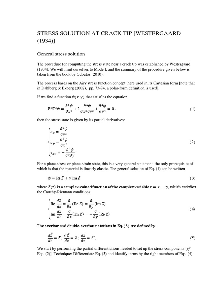 Stress Solution at Crack Tip (Westergaard (1934) ) | PDF | Fracture ...
