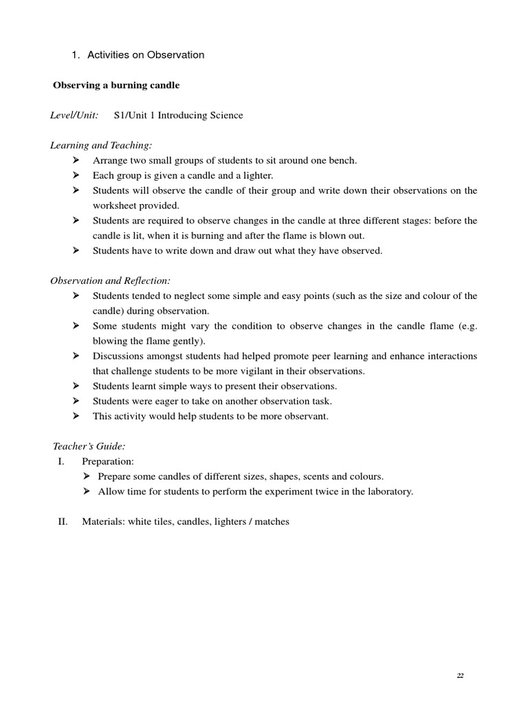 Candle Observation Experiment Guide | PDF | Candle | Learning