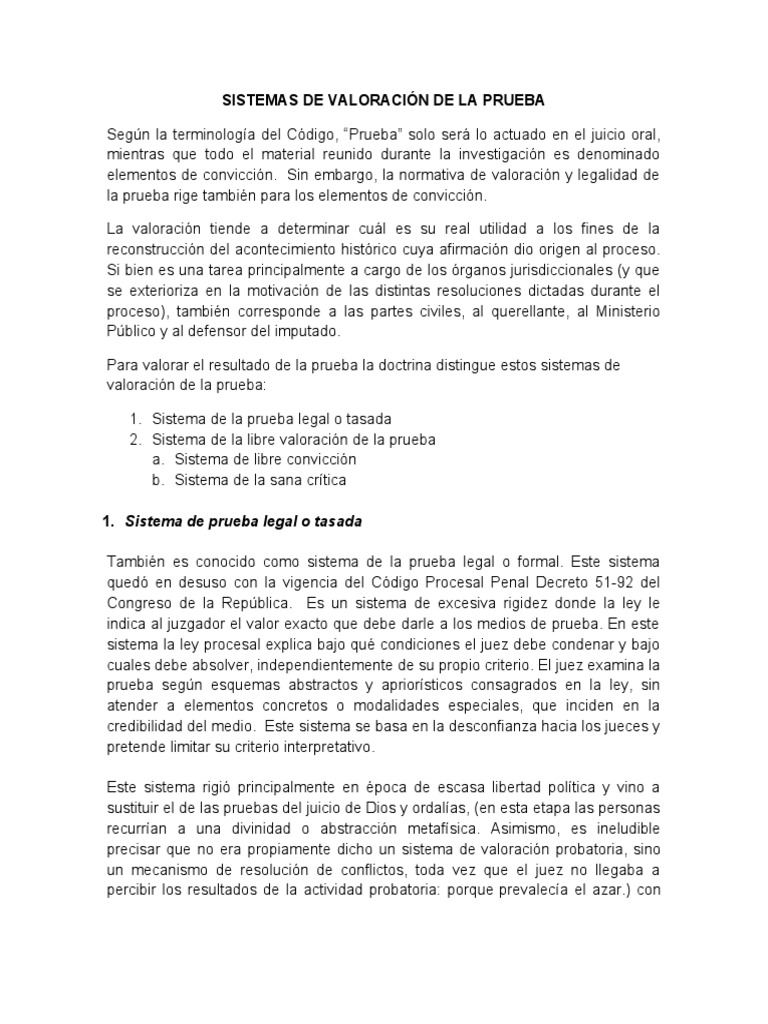 Sistemas de Valoración de La Prueba Procesal | PDF | Evidencia (ley) | Juez