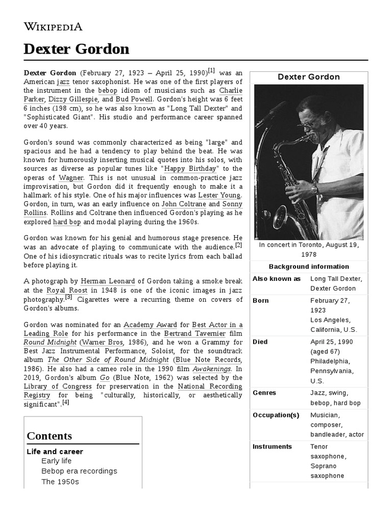 Dexter Gordon | PDF | African American Music | American Popular Music