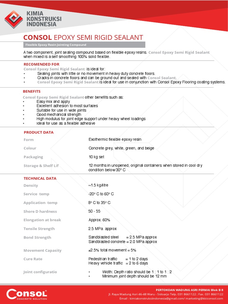 Consol Epoxy Semi Rigid Sealant: Recomended For | PDF | Epoxy | Concrete