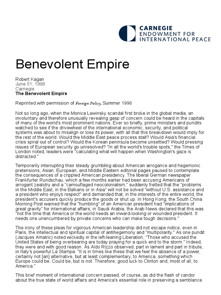 KAGAN, Robert. Benevolent Empire | PDF | Polarity (International ...