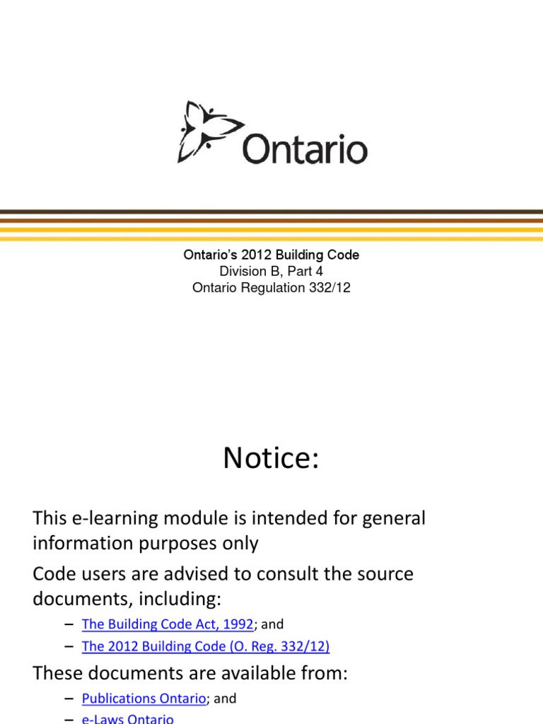 Ontario's 2012 Building Code Division B, Part 4 Ontario Regulation 332/ ...