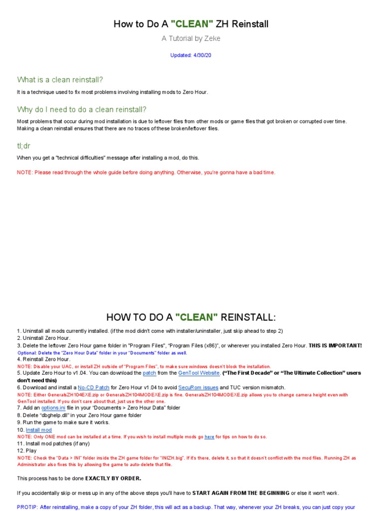 (ZH Guide) How To Do A "CLEAN" ZH Reinstall PDF | PDF | Computer File ...