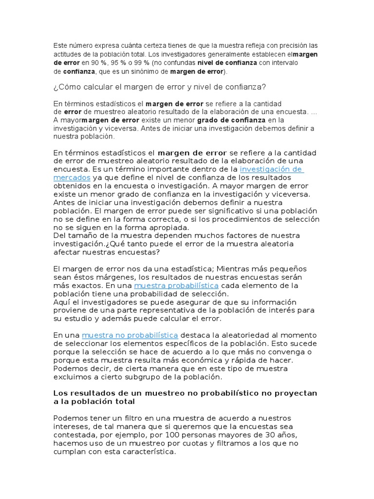Explicación detallada de los conceptos de margen de error y nivel de ...