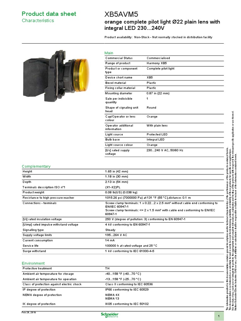 XB5AVM5 Pilot Light Specifications | PDF | Alternating Current ...