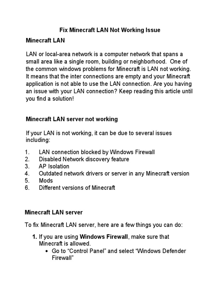 Fix Minecraft LAN Not Working Issue | PDF | Local Area Network | Minecraft