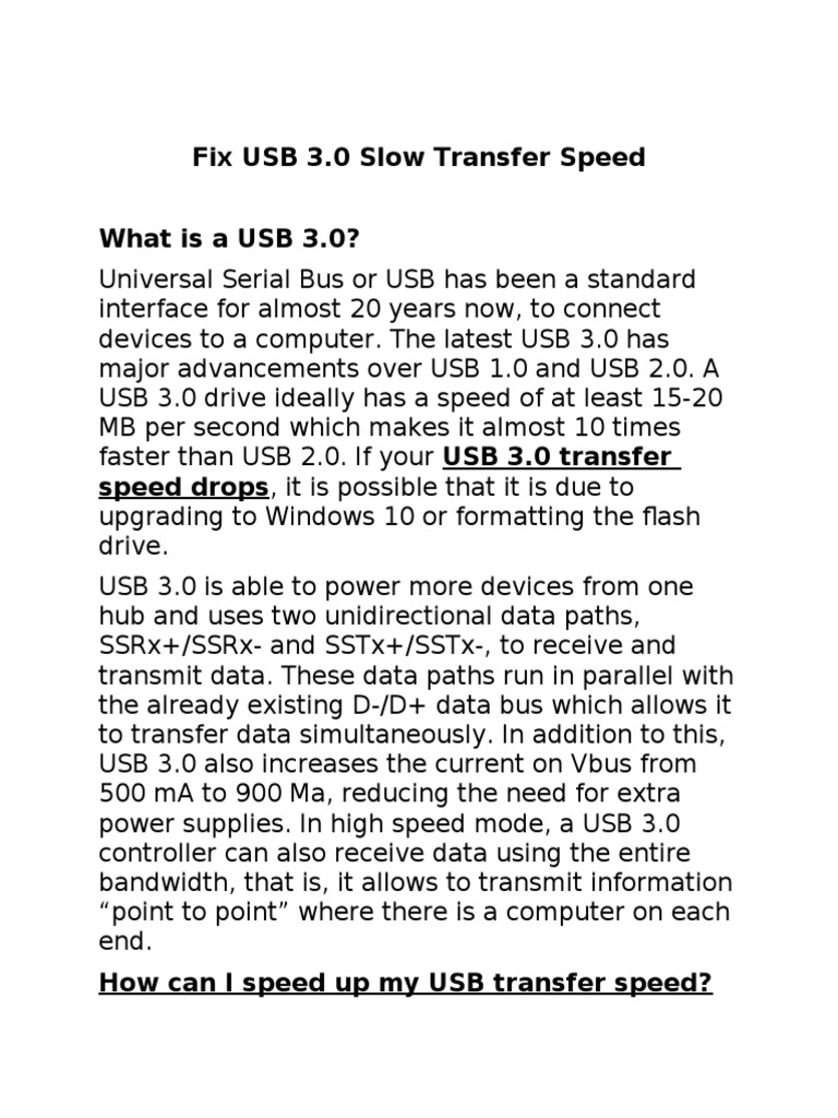 Fix USB 3.0 Slow Transfer Speed | PDF | Usb | Usb Flash Drive