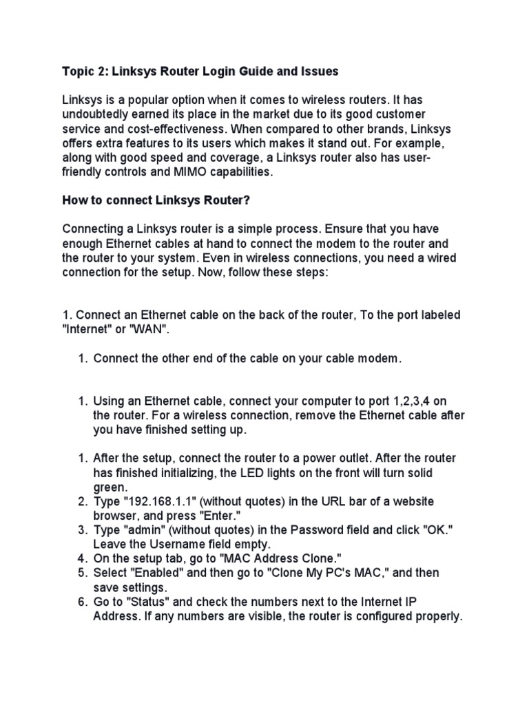 Linksys Router Login Guide and Issues | PDF | Ip Address | Router ...