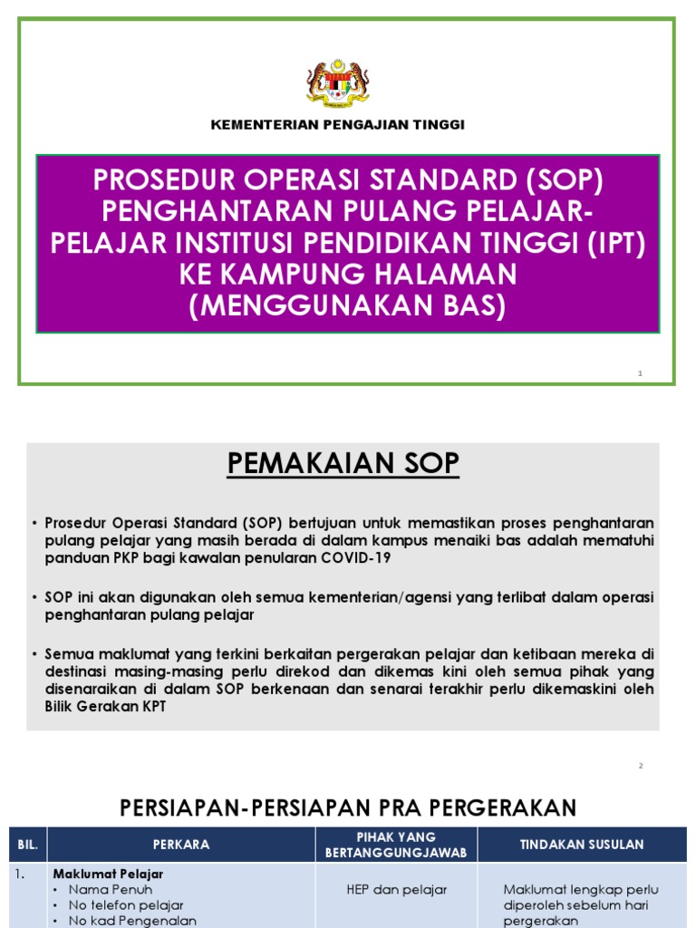 SOP PENGHANTARAN PULANG PELAJAR IPT FOR MKN-maklumbalas PMO+IPT List PDF | PDF