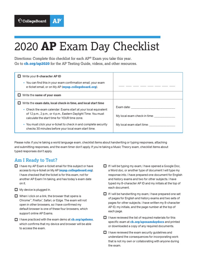 Ap Student Exam Day Checklist | PDF | Mobile App | Ios