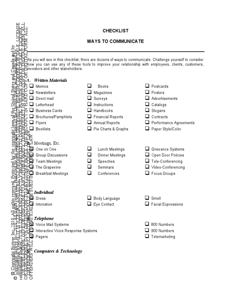 Checklist - Ways To Communicate | PDF | Copyright | Internet