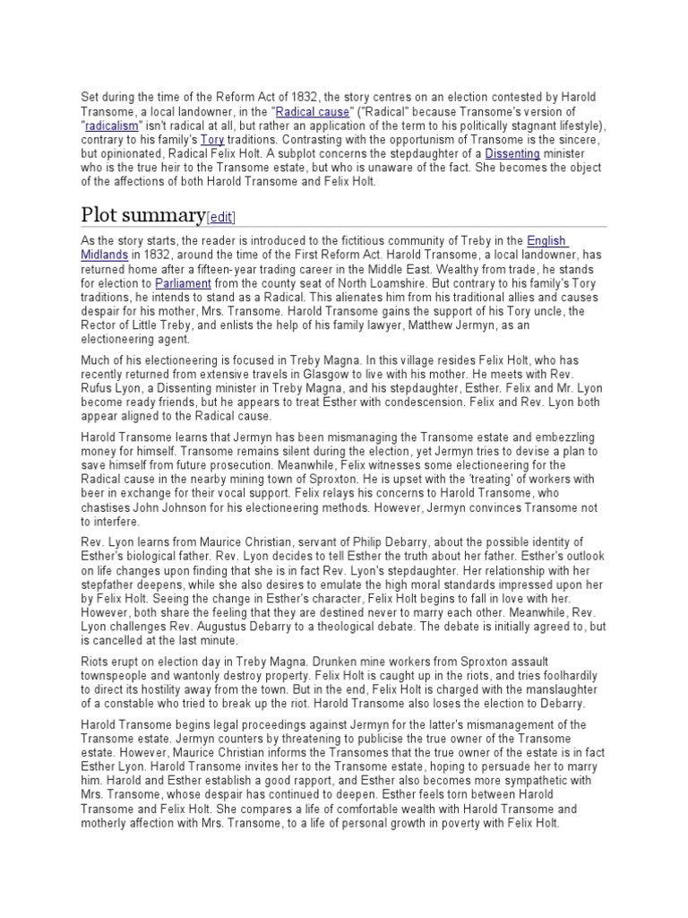 Plot Summary: Radical Cause Radicalism Tory Dissenting | PDF | William ...