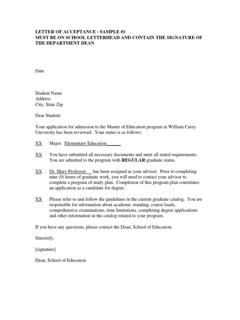 University Acceptance Letter | PDF | Graduate School | University And ...