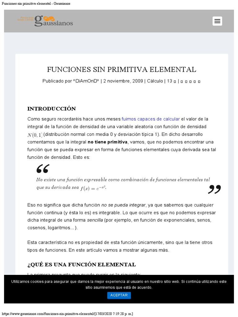INTEGRALES NO ELEMENTALES Funciones Sin Primitiva Elemental ...