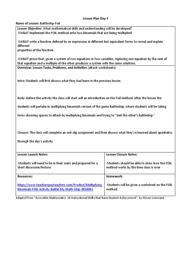 Lesson Plan Day 3 | PDF