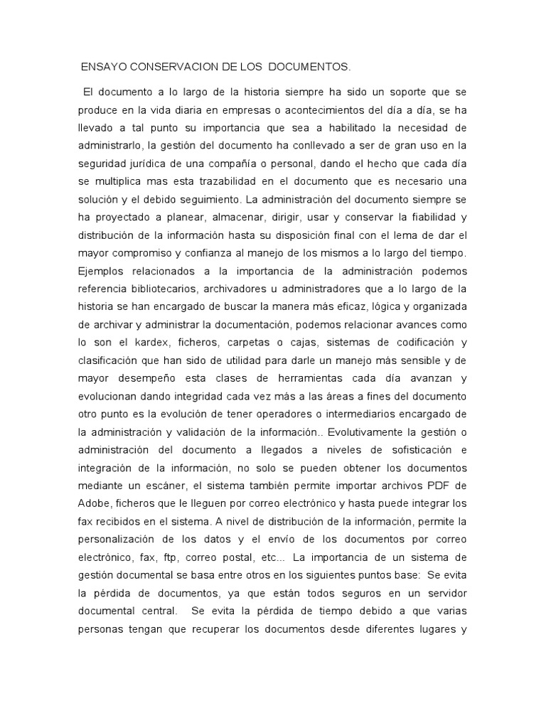 Ensayo Conservacion de Los Documentos | PDF | Archivo de computadora | Información