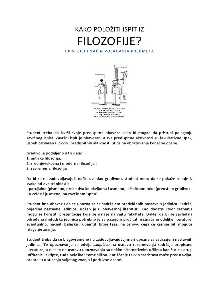 Opis Cilj I Nacin Polaganja Predmeta | PDF