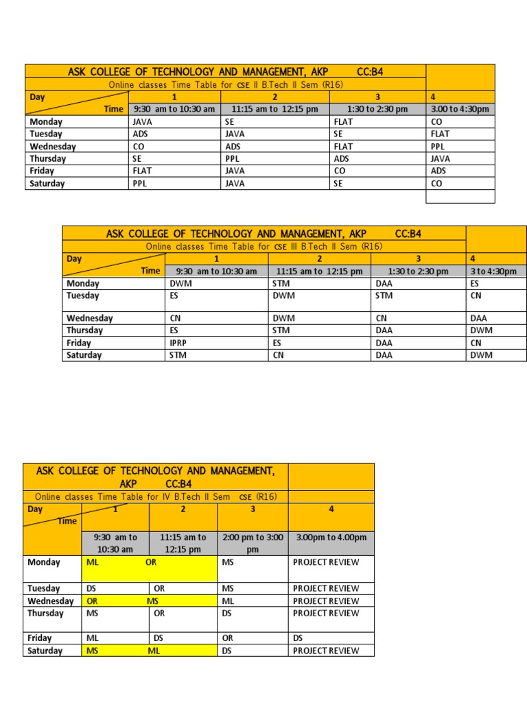 Cse Online Classes Time Table | PDF