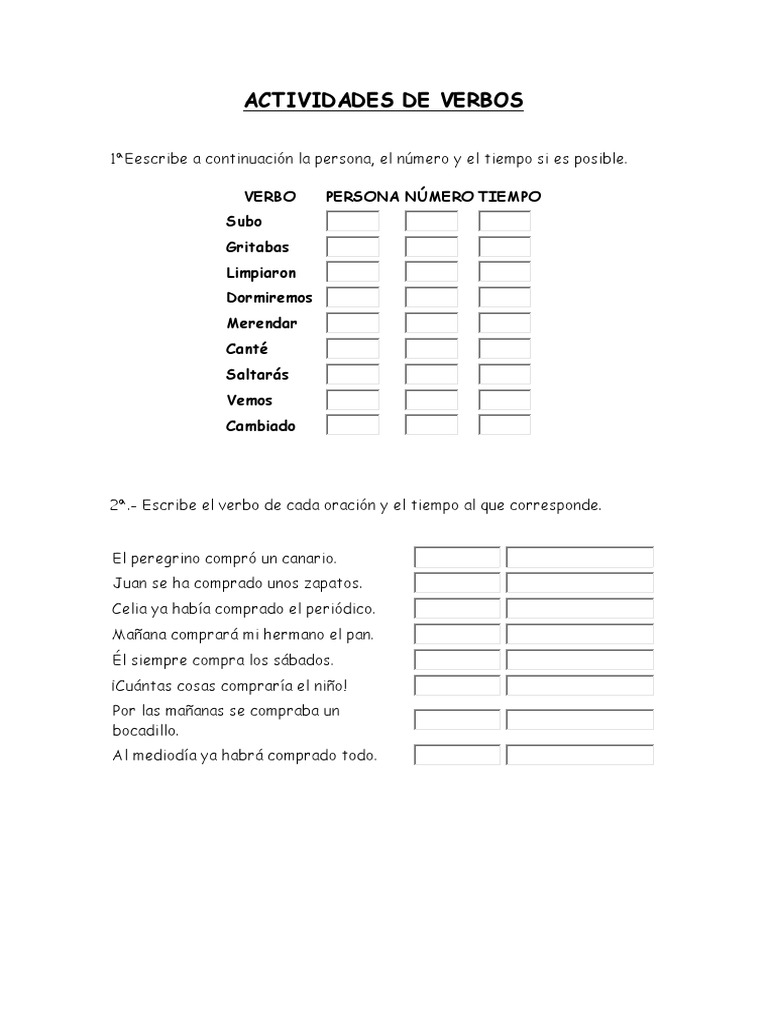 Actividades sobre verbos y tiempos | PDF