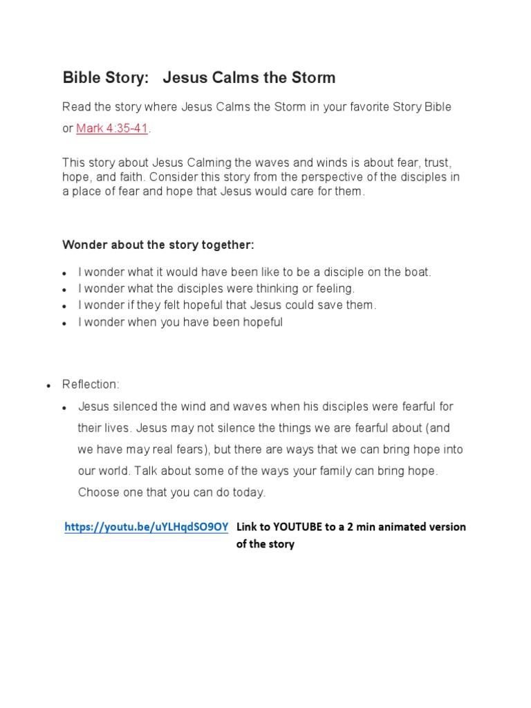 Bible Story Jesus Calms The Storm | PDF