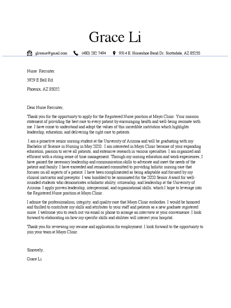 Mayo Clinic Cover Letter 2020 | PDF