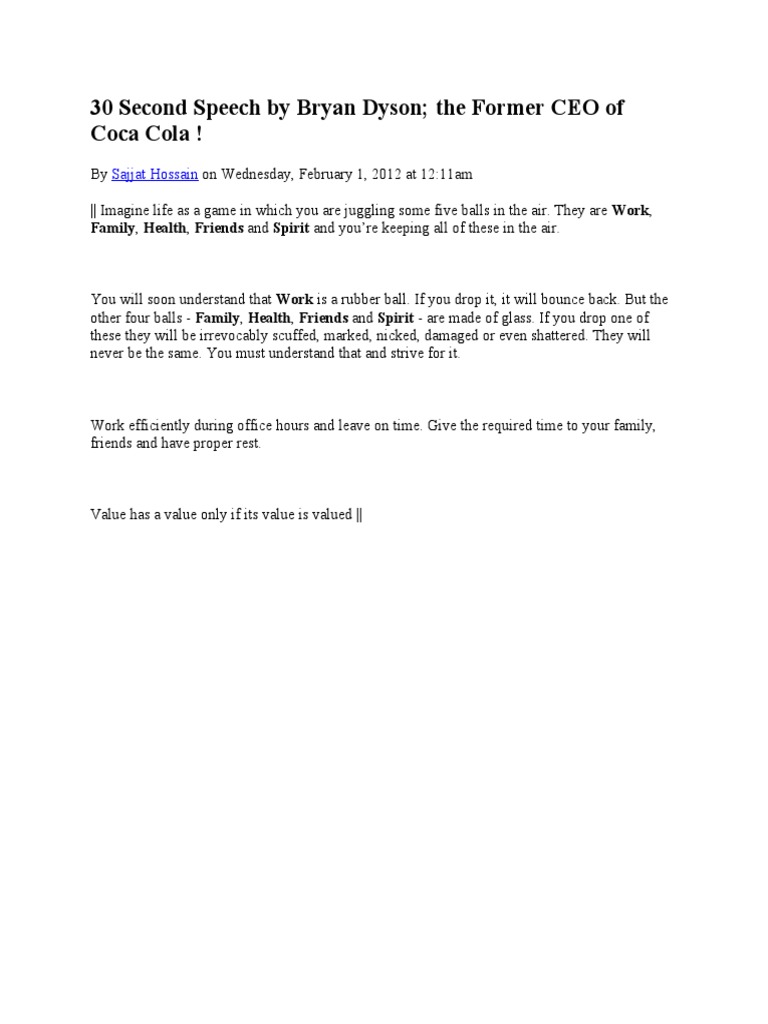 30 Second Speech by Bryan Dyson | PDF