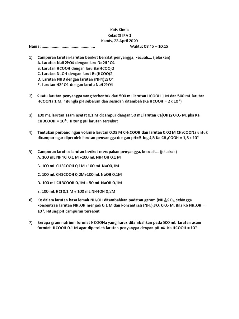 Kuis Kimia XI IPA 1 | PDF
