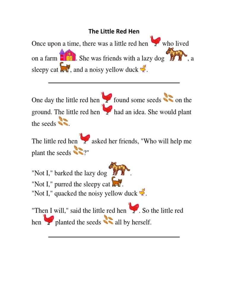 The Little Red Hen Adjective Story | PDF