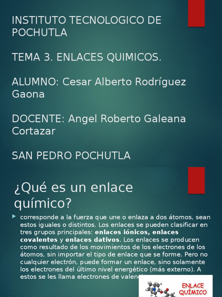 Diapositivas Tema 3 (Enlaces Quimicos) | PDF | Enlace iónico | Enlace ...