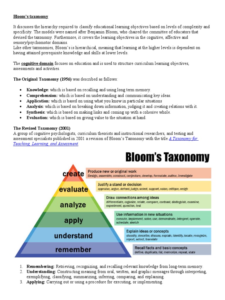 Bloom's Taxonomy and Writing Objectives | PDF | Mental Processes ...
