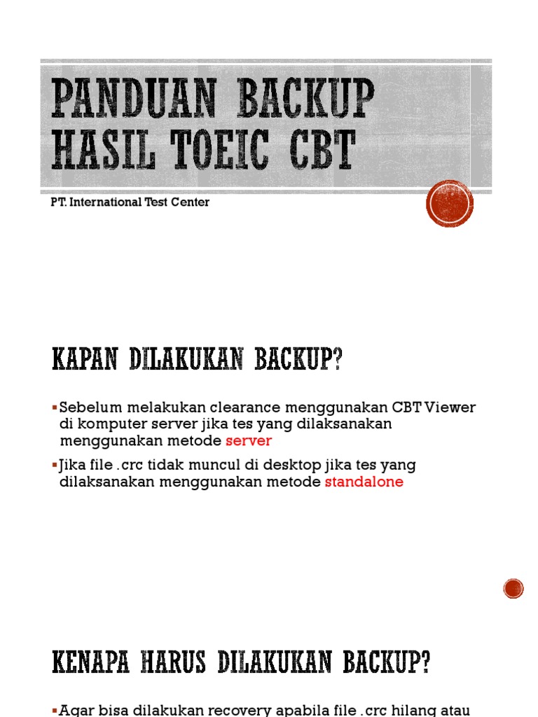 Panduan Backup TOEIC CBT | PDF