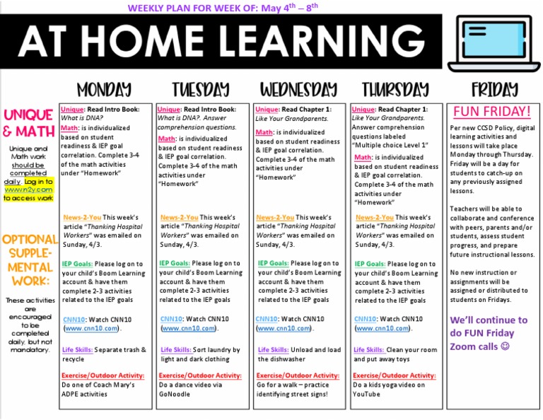 Weekly Plan For Week of 5 | PDF | Individualized Education Program ...