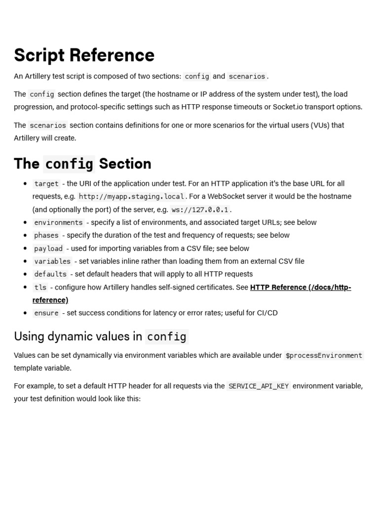 Script Reference - Artillery - Io Docs Payload | PDF | Hypertext Transfer Protocol | Comma ...